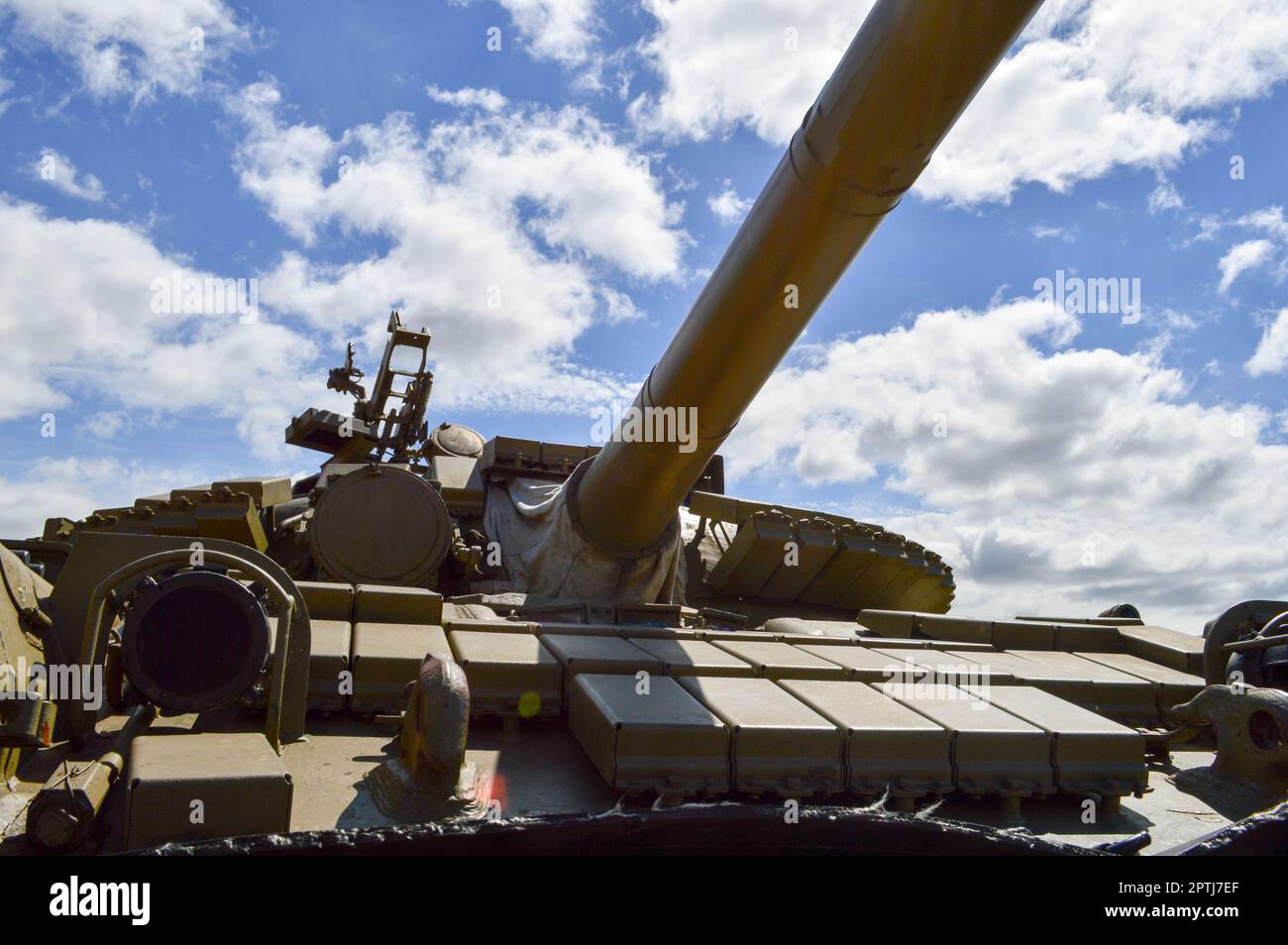 A large green military metal armored deadly dangerous iron Russian ...