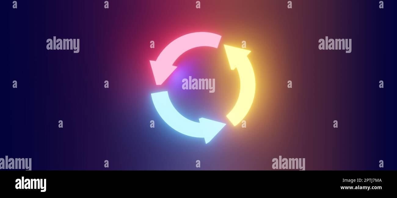 3D rendering. 3D illustration. Fluorescent arrows on navy background ...