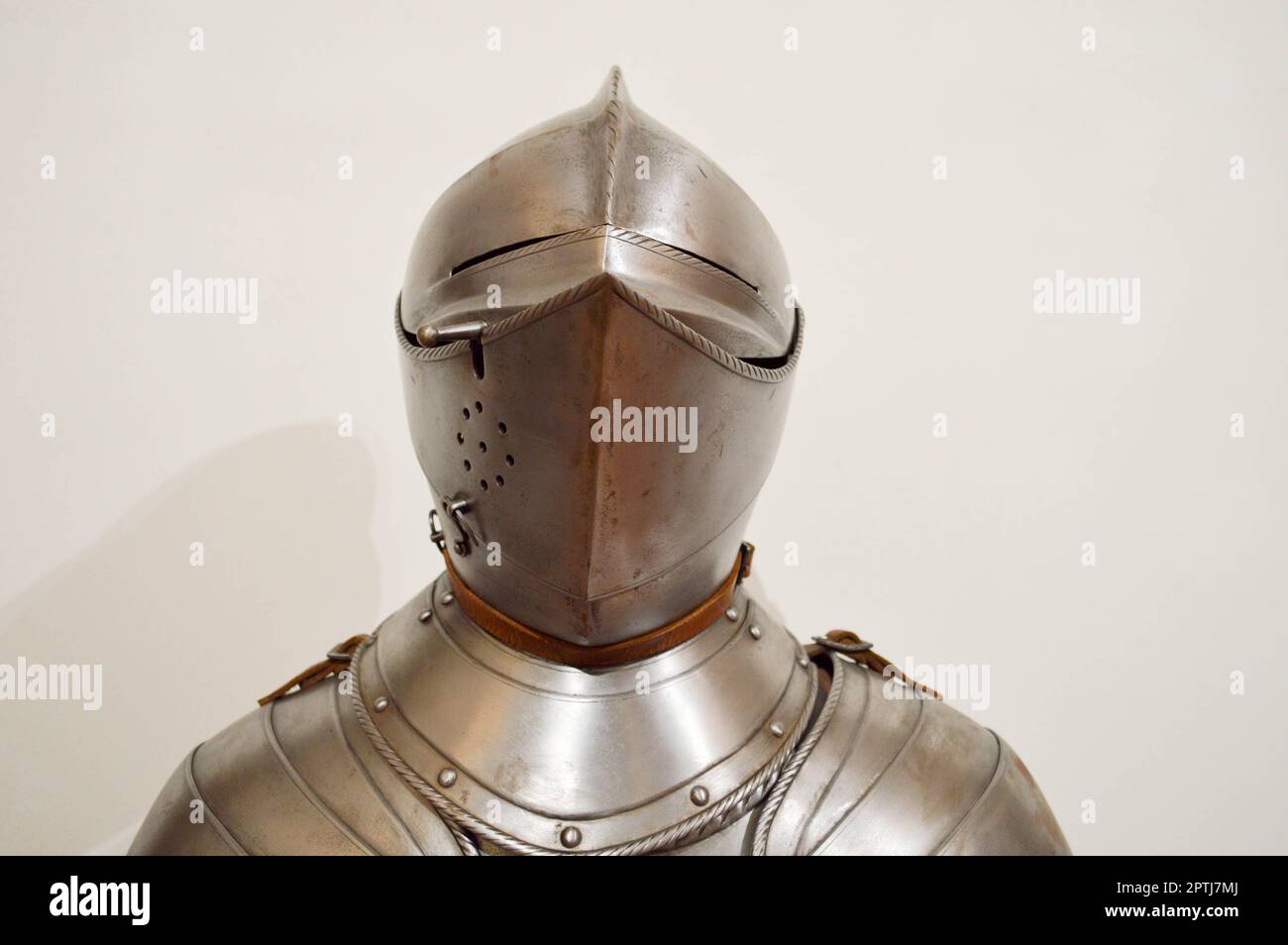 Medieval strong knight warrior chained in iron silvery strong metal ...