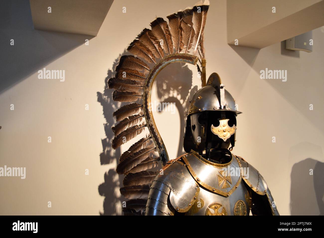 Medieval strong knight warrior chained in iron silvery strong metal ...