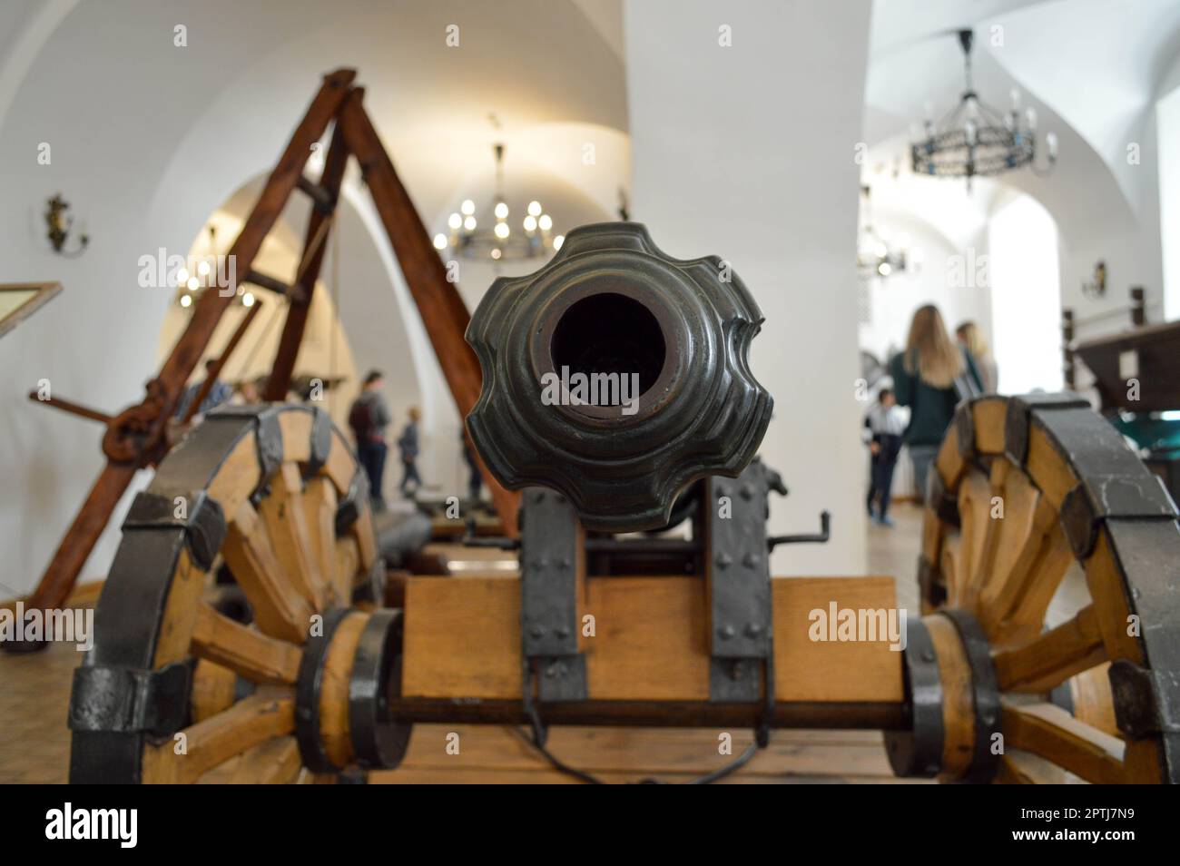 The barrel of an old battle medieval antique artillery battle of an old ...