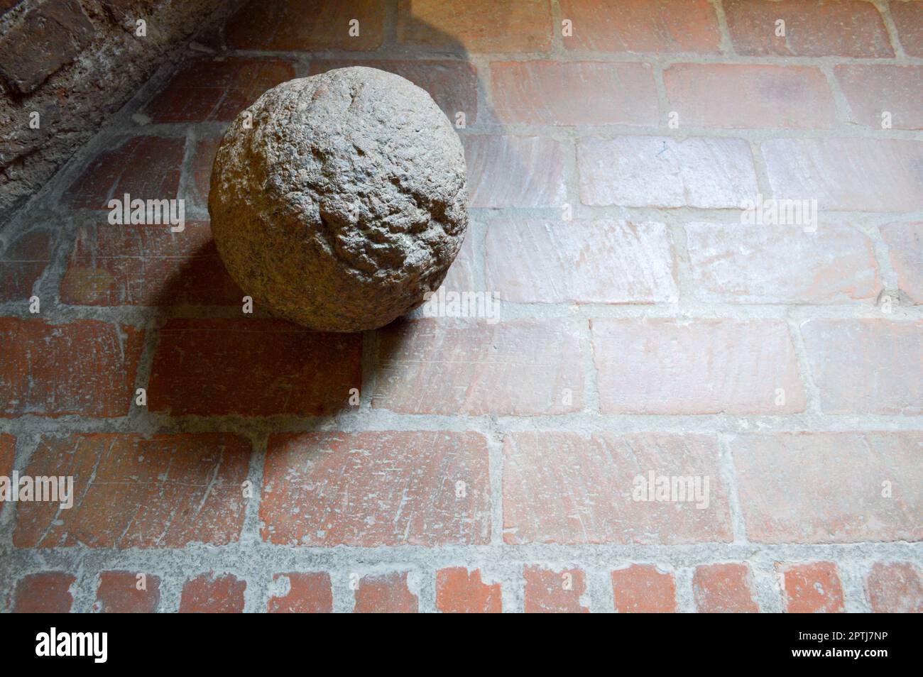 Old large stone ancient medieval iron martial round spherical ...