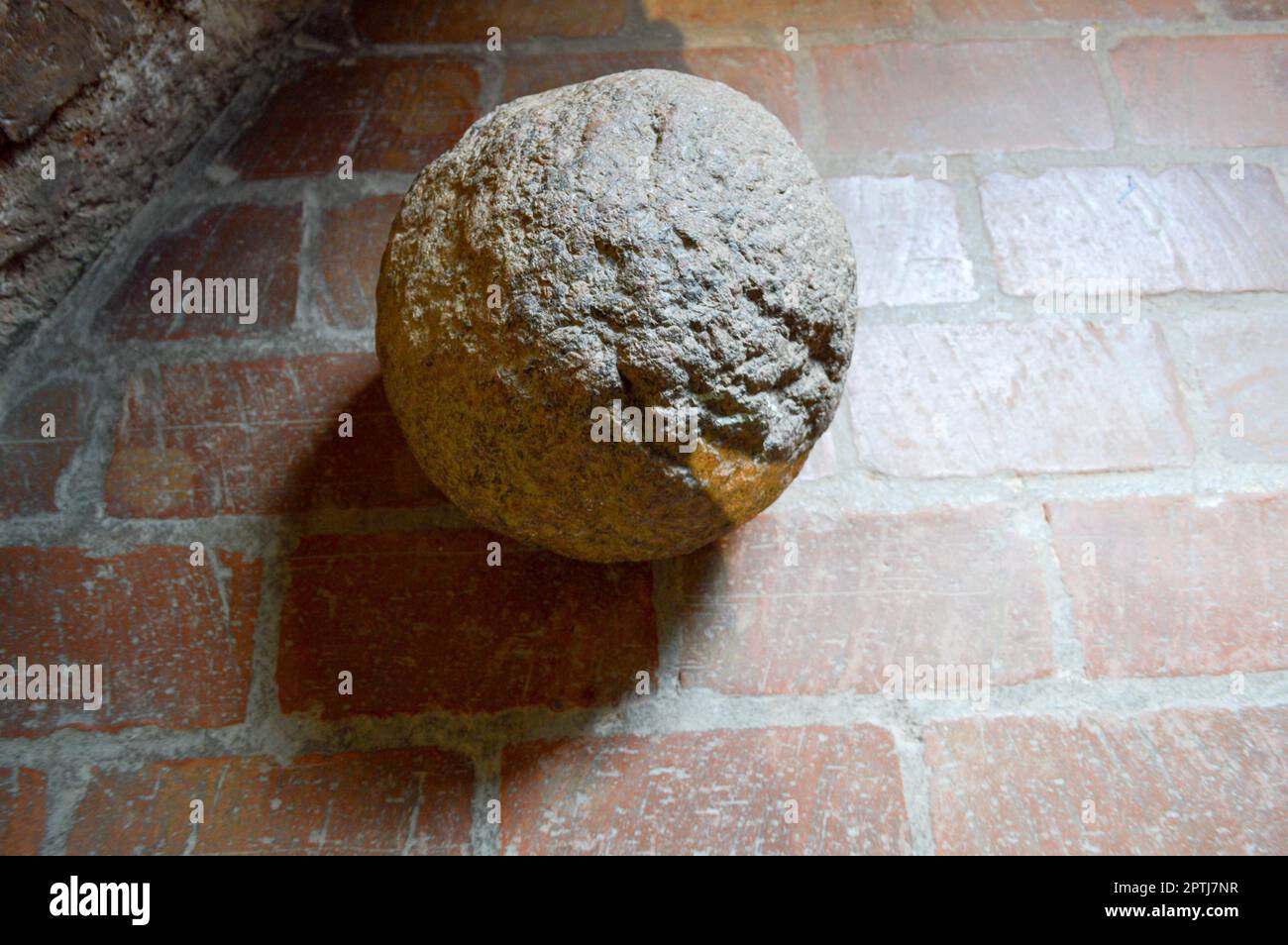 Old large stone ancient medieval iron martial round spherical ...