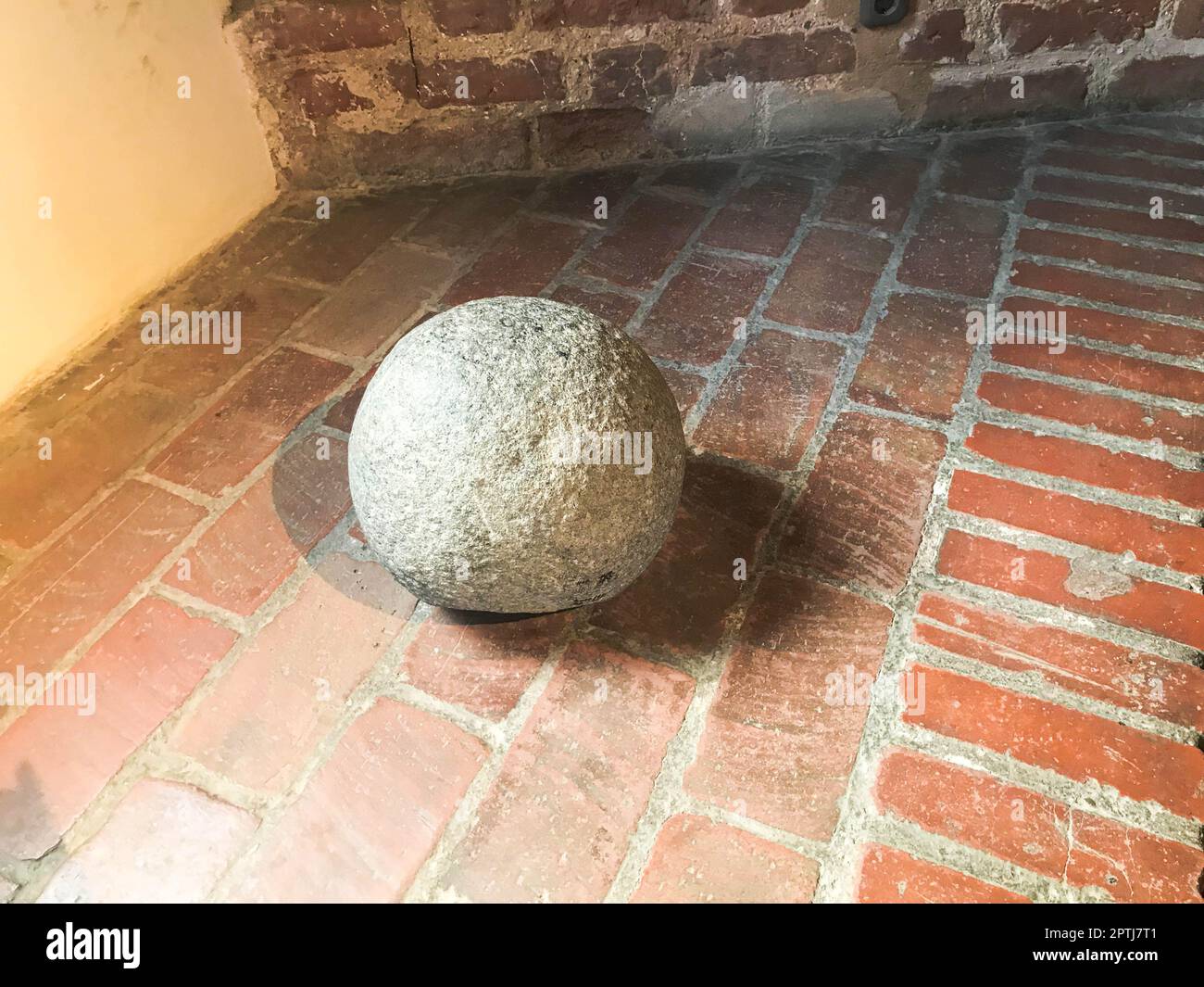 Old large stone ancient medieval iron martial round spherical ...