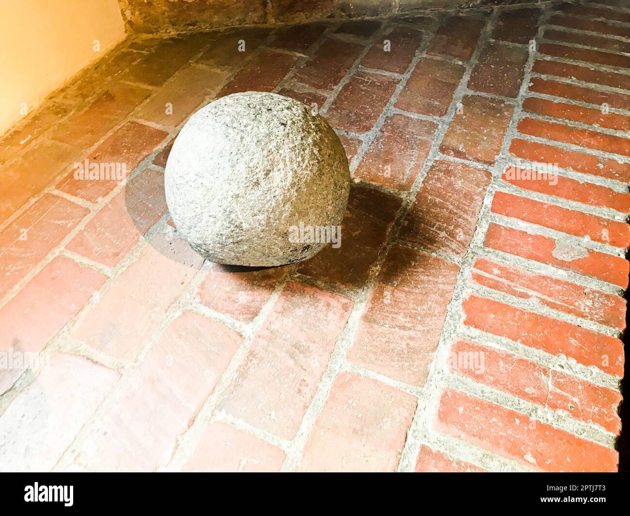 Old large stone ancient medieval iron martial round spherical ...