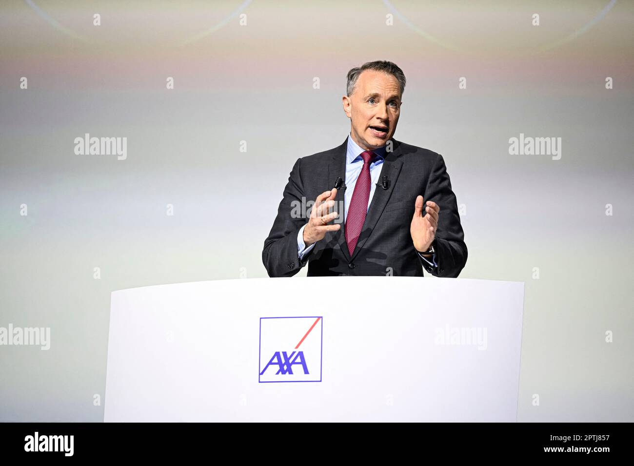 Paris, France. 27th Apr, 2023. Thomas Buberl, CEO of the AXA Group ...