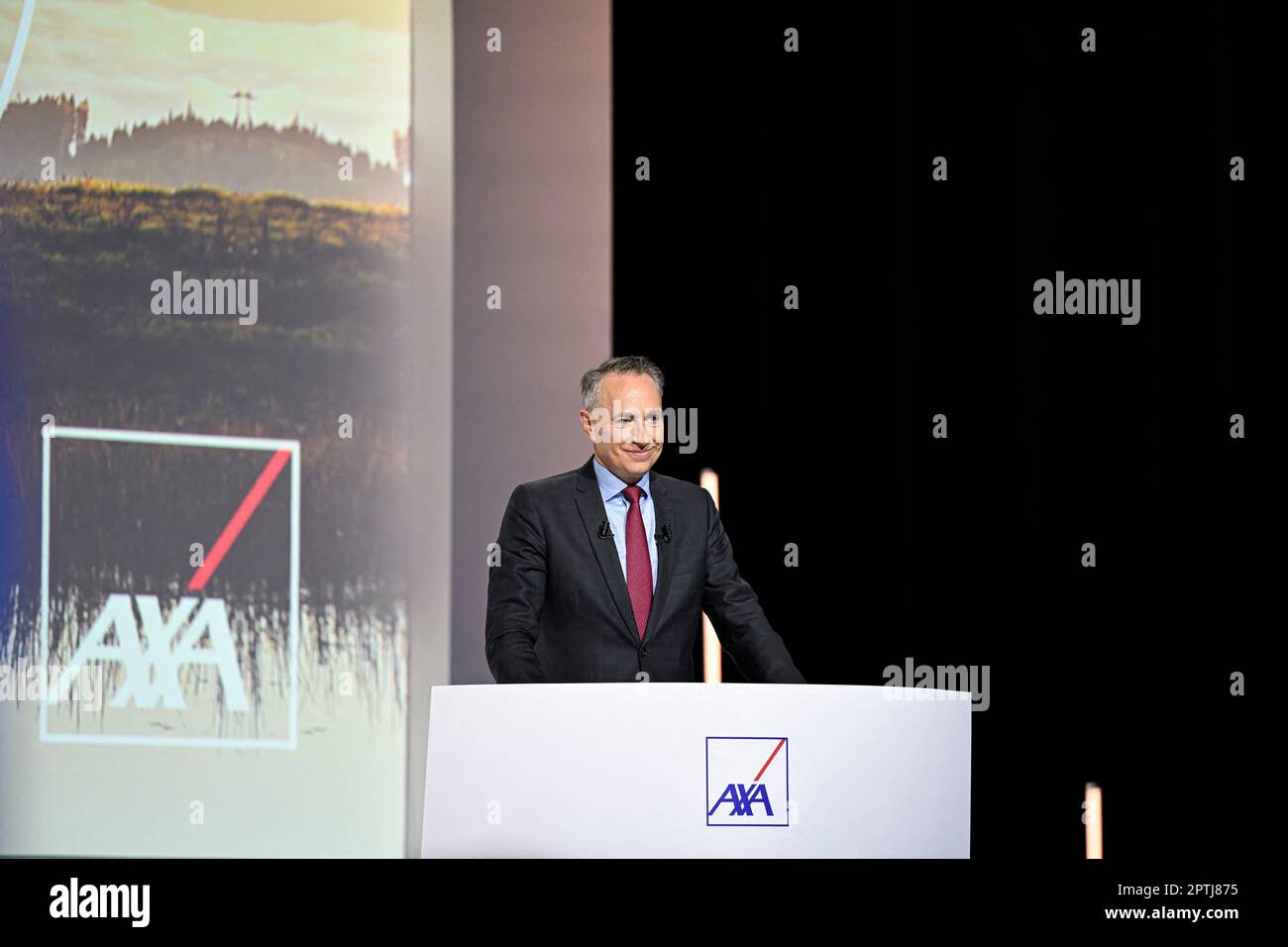 Paris, France. 27th Apr, 2023. Thomas Buberl, CEO of the AXA Group ...