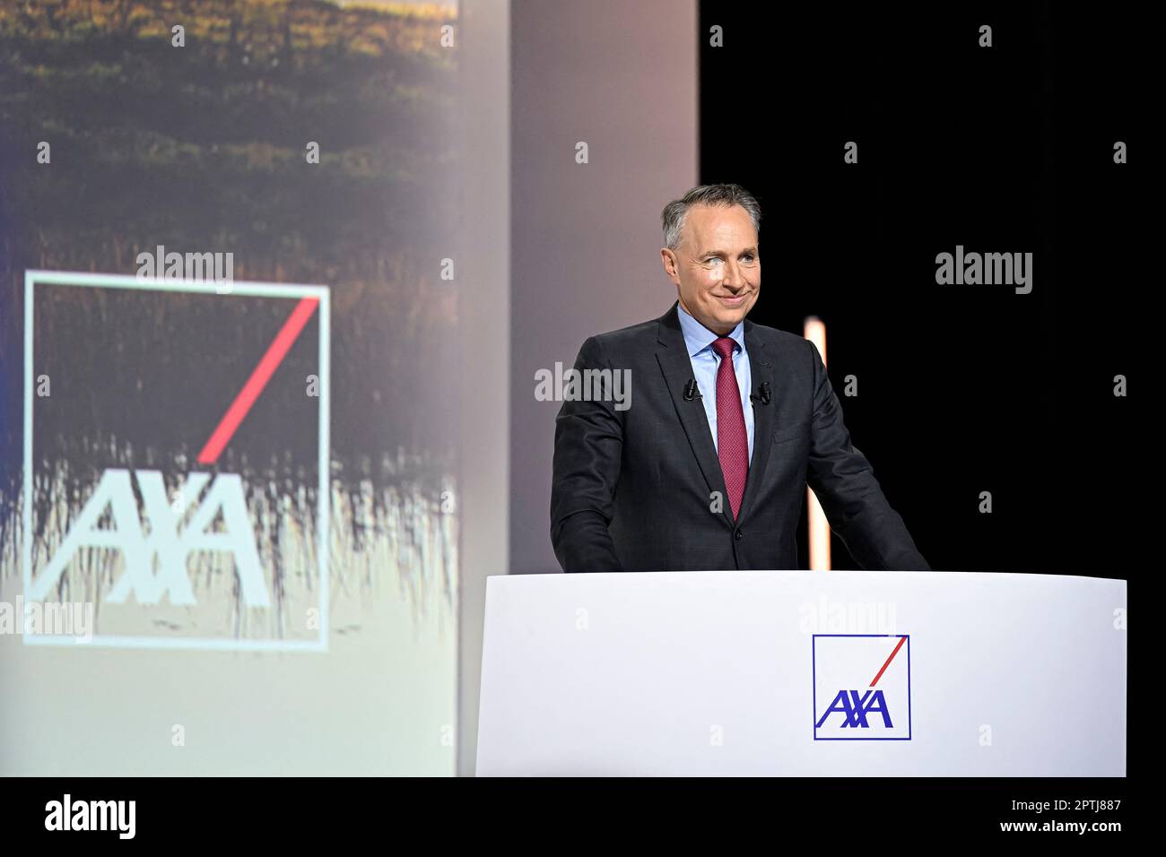 Paris, France. 27th Apr, 2023. Thomas Buberl, CEO of the AXA Group ...
