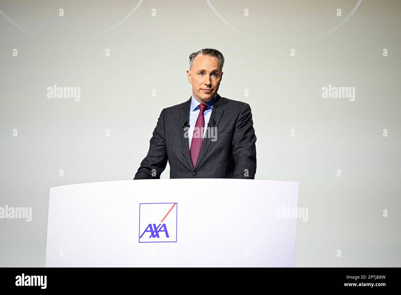 Paris, France. 27th Apr, 2023. Thomas Buberl, CEO of the AXA Group ...