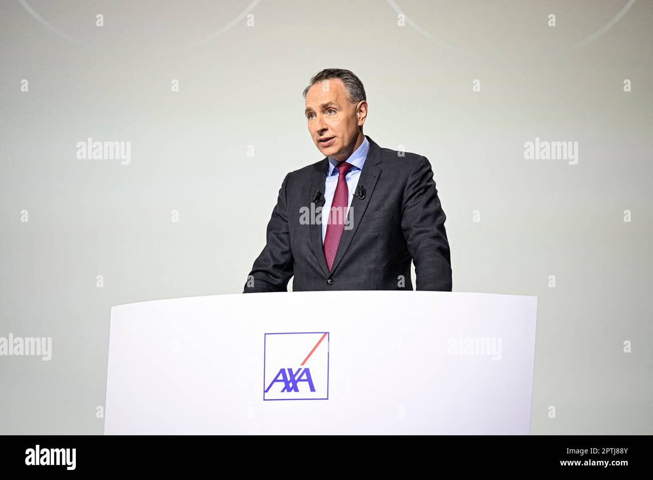 Paris, France. 27th Apr, 2023. Thomas Buberl, CEO of the AXA Group ...