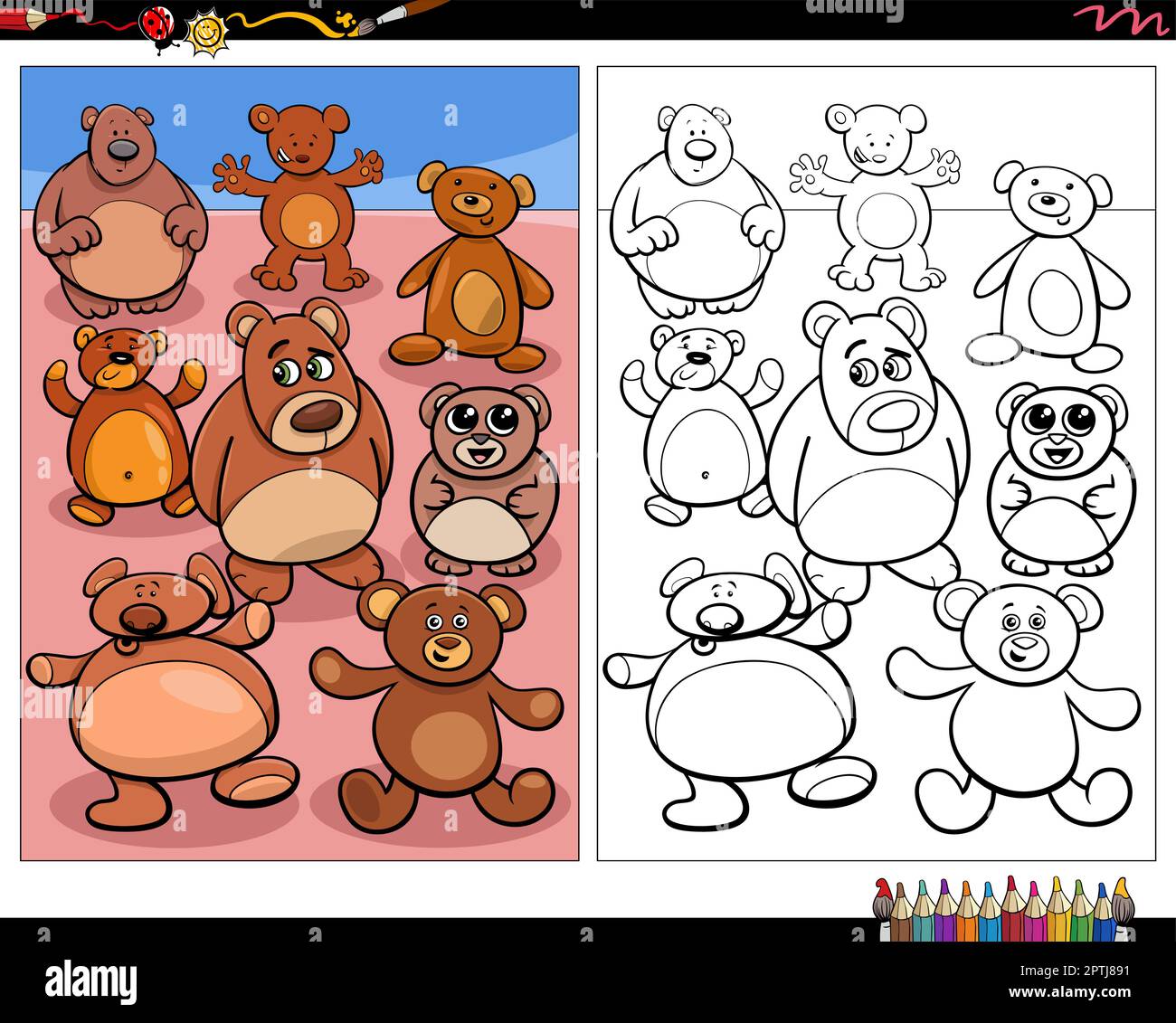 cute cartoon teddy bears characters coloring page Stock Vector Image ...
