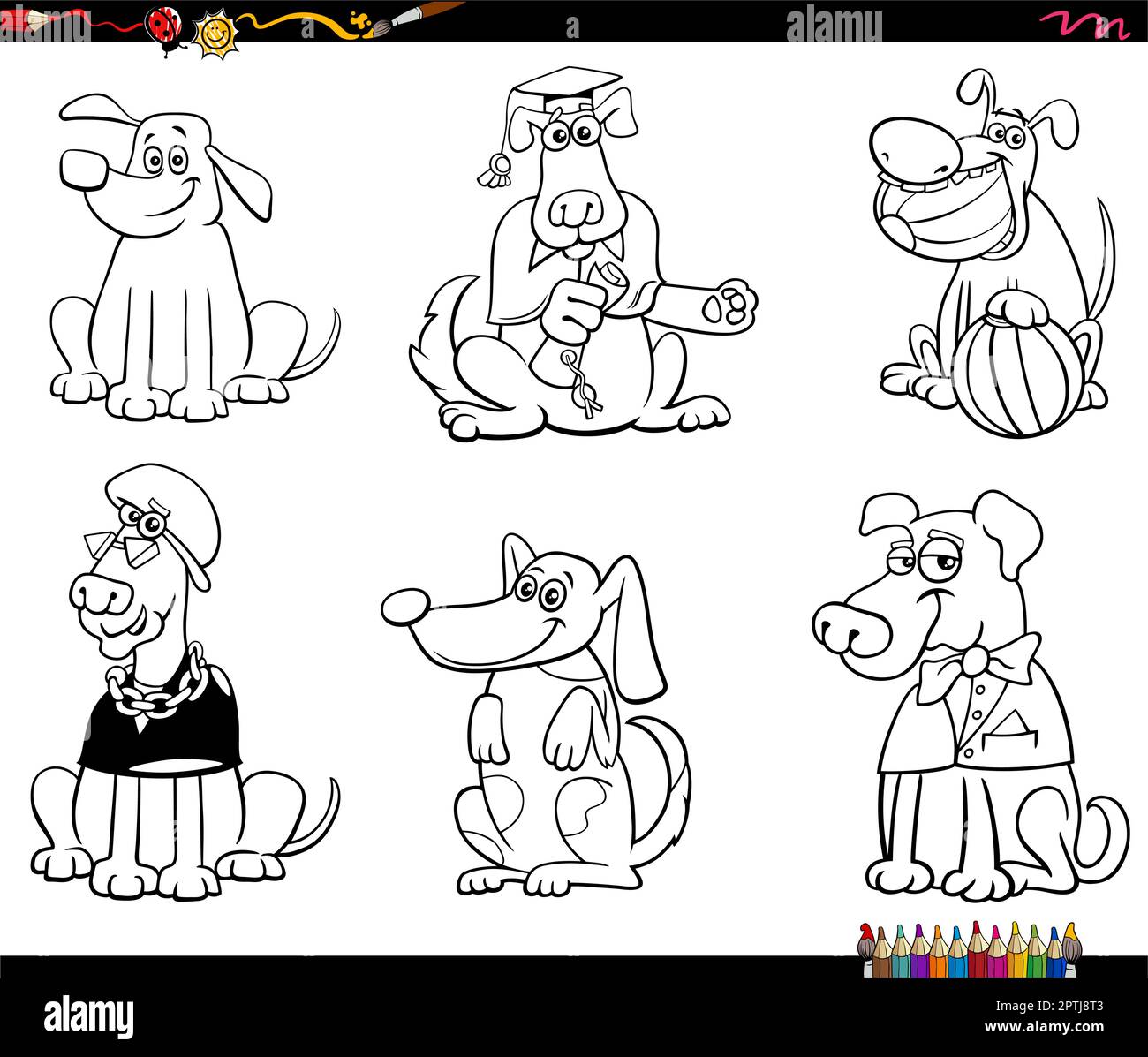 cartoon dogs or puppies characters set coloring page Stock Vector Image ...