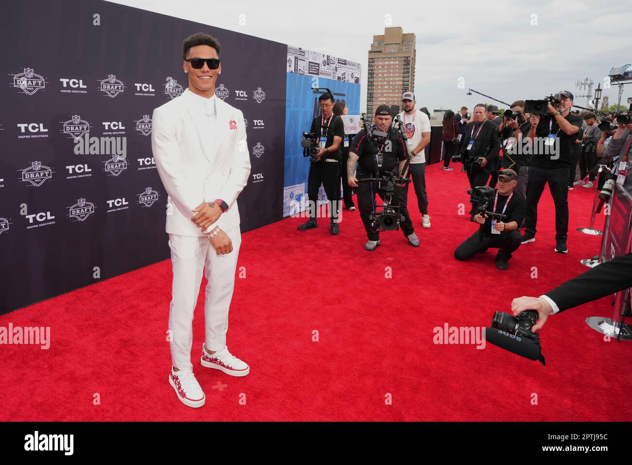 Oregon cornerback Christian Gonzalez poses on the NFL draft red carpet ...
