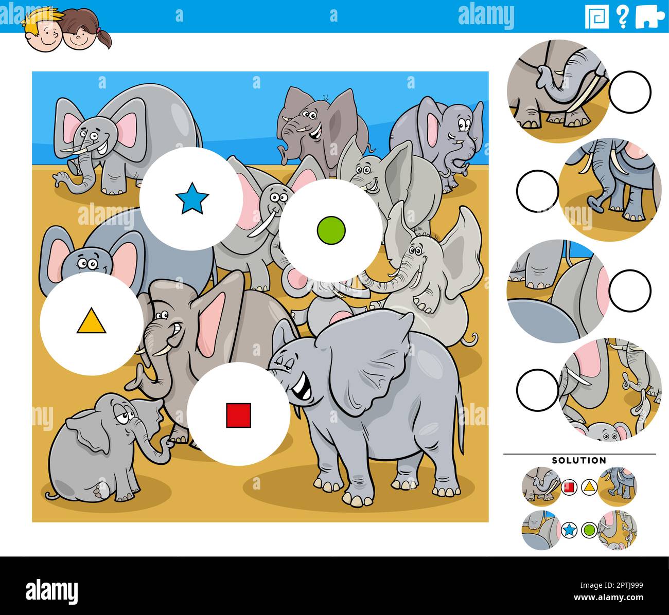 match pieces task with cartoon elephants animals Stock Vector Image ...