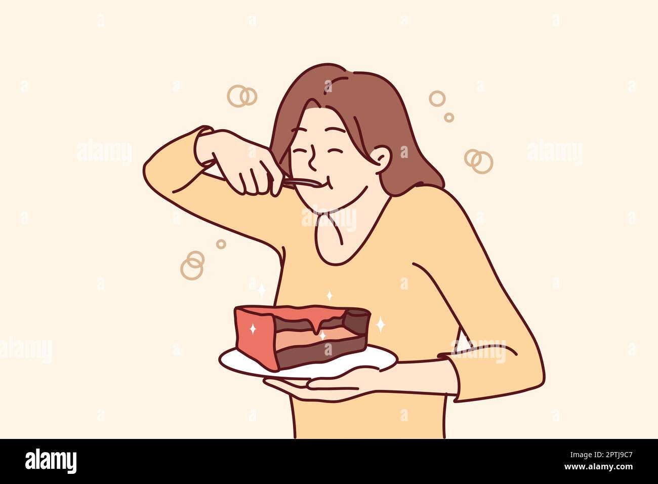 Cartoon woman eating chocolate cake hi-res stock photography and images ...