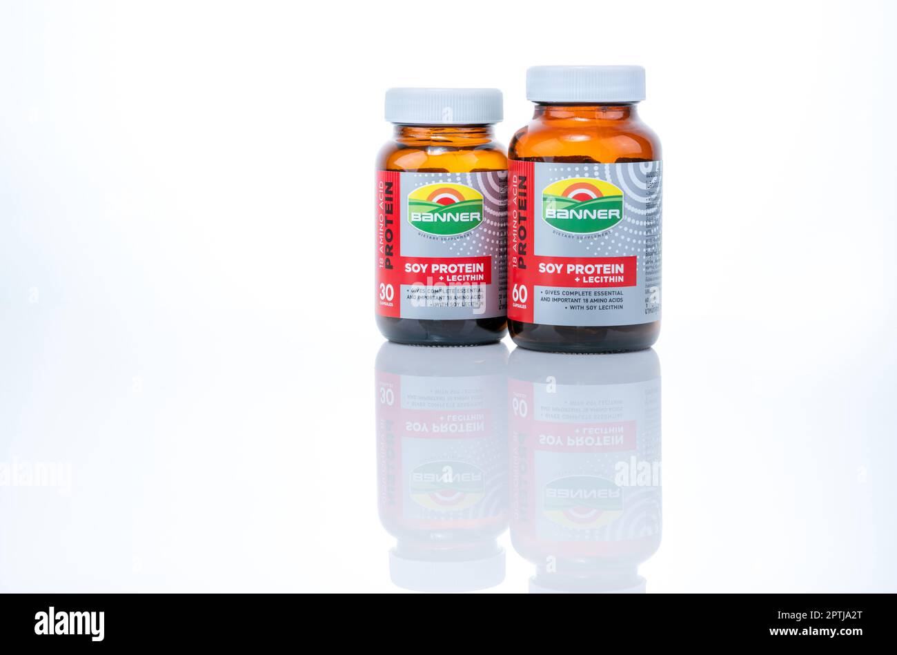 CHONBURI, THAILAND-SEPTEMBER 23, 2022: Banner dietary supplement soy ...