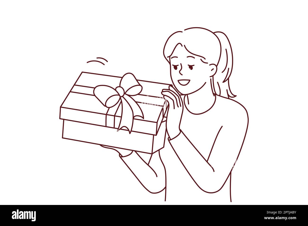 Excited woman open birthday present Stock Vector Image & Art - Alamy