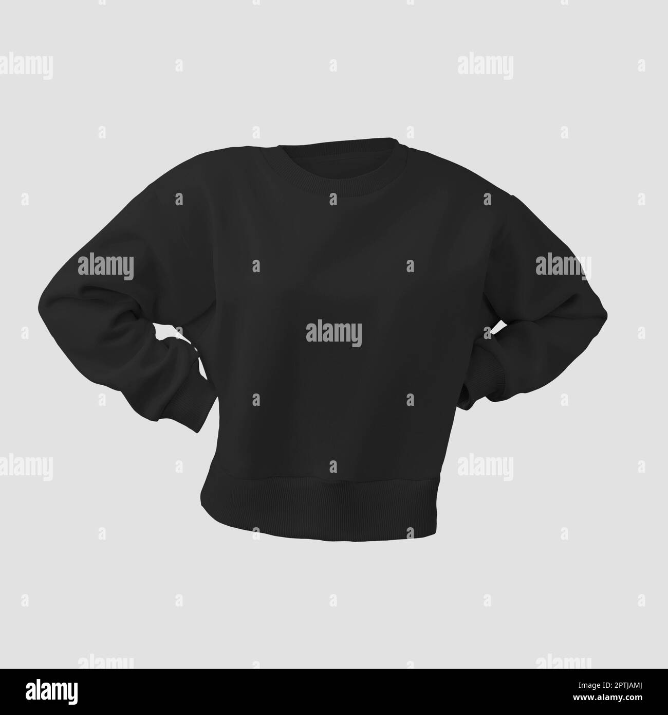 3D rendering female crop sweatshirt mockup with bent arms, no body ...