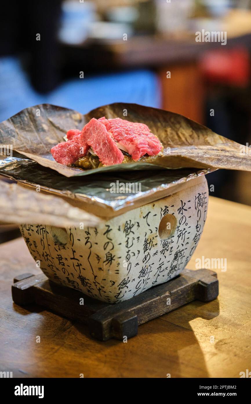 Hoba Miso with Beef traditional food at Takayama, Hida, Gifu, Japan ...