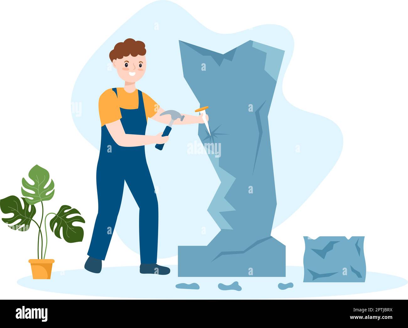 a Sculptor is Carving Sculpture to Form a Work and Will be on Display ...