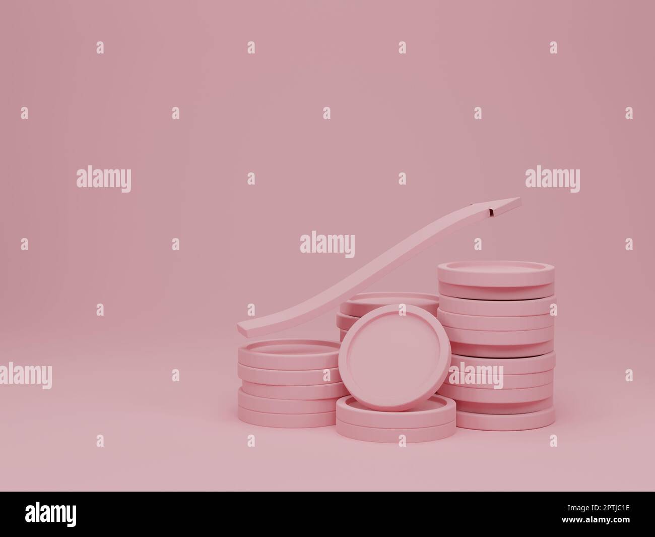Arrow and coin stacks on pink background. Growth financial success and ...