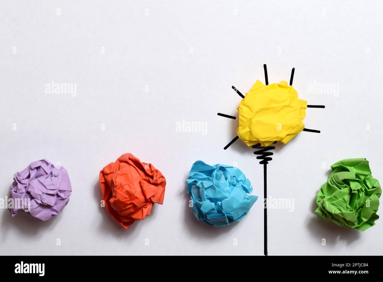 Creative thinking ideas and innovation concept. Paper scrap ball yellow ...