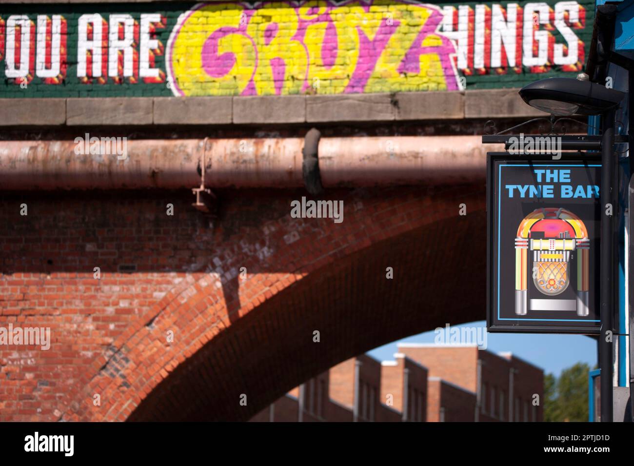 The Tyne Bar sign, Ouseburn, Tyne and Wear Stock Photo - Alamy
