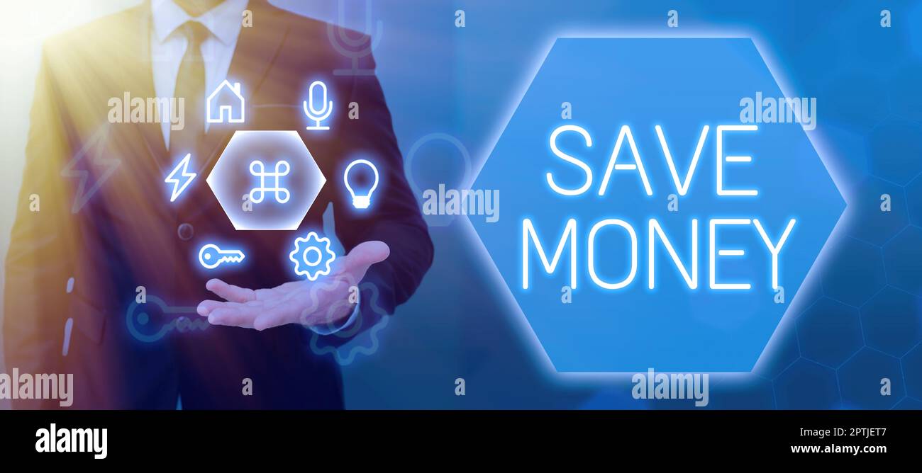 Conceptual caption Save Money, Business showcase store some of your ...