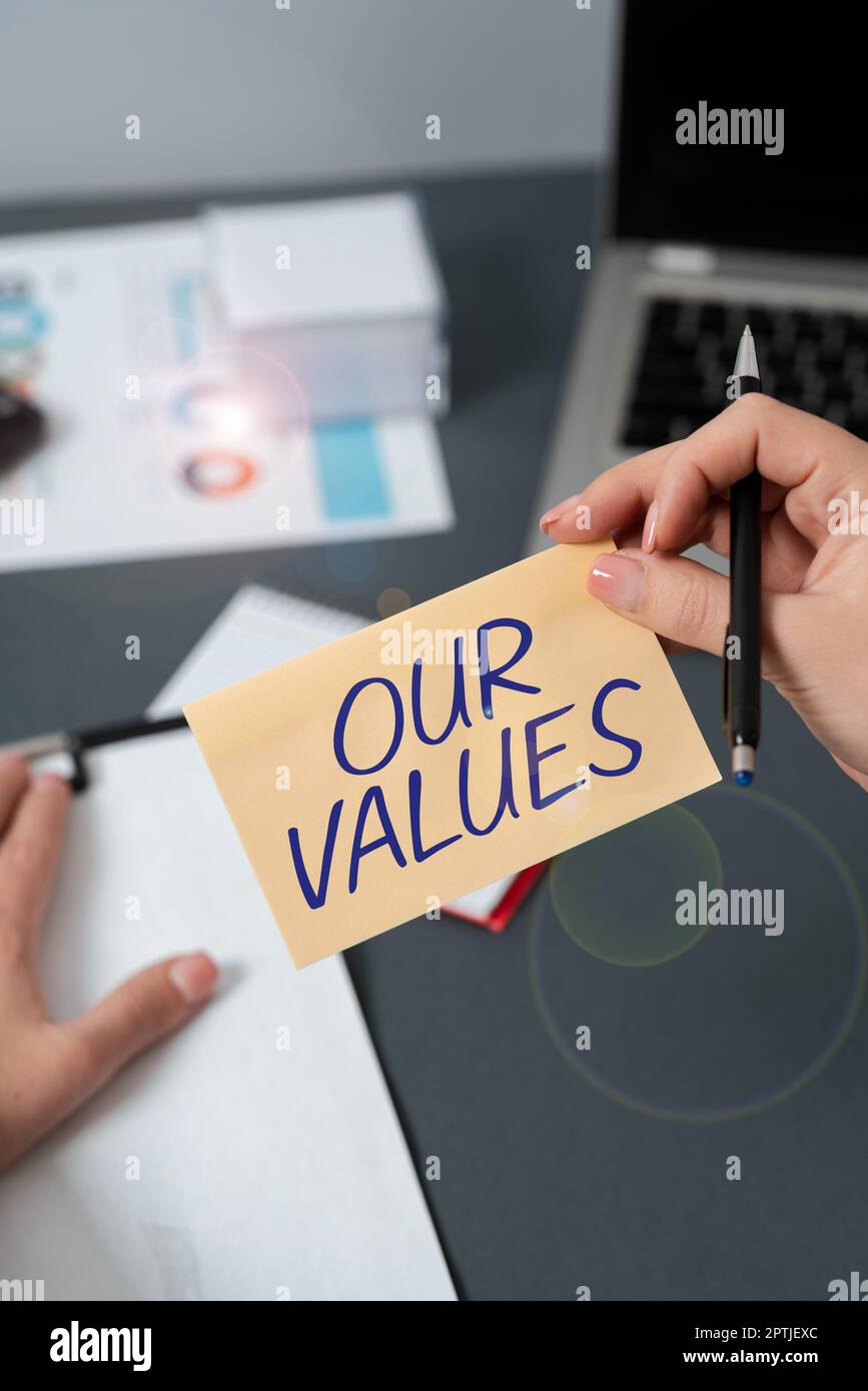 Inspiration showing sign Our Values, Business idea list of morals ...