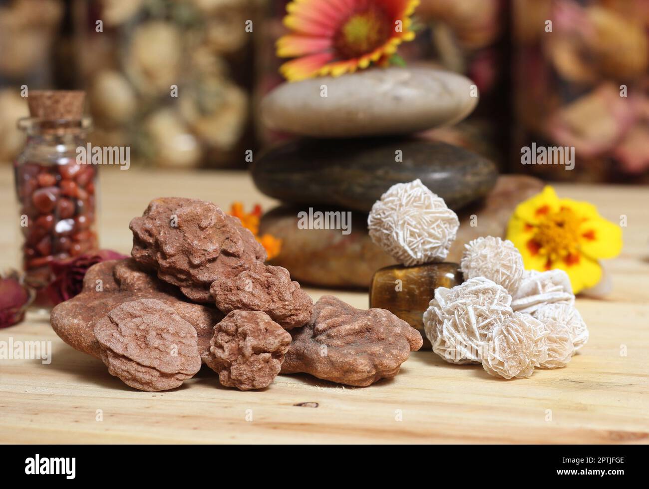 Desert Rose Rocks From Oklahoma on Meditation Altar Stock Photo - Alamy