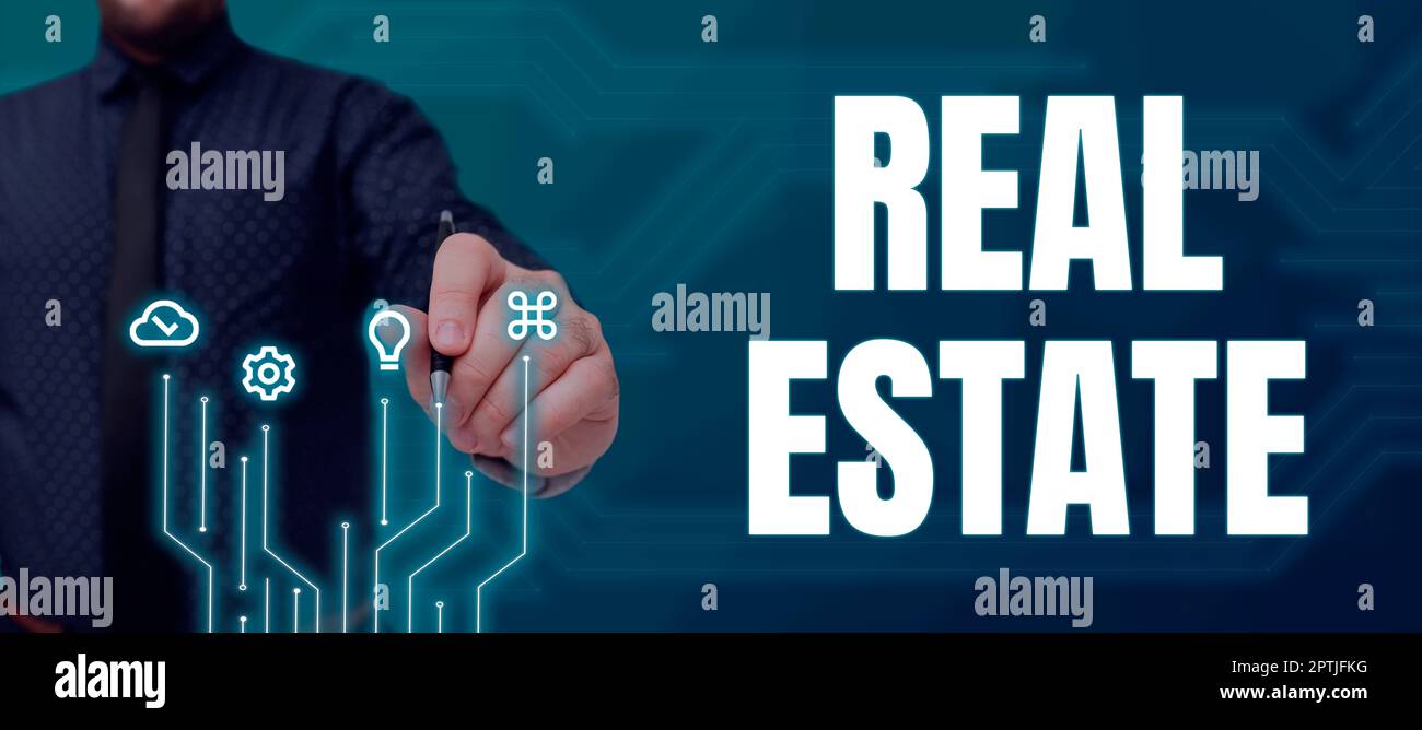 Handwriting text Real Estate, Concept meaning total property consisting ...