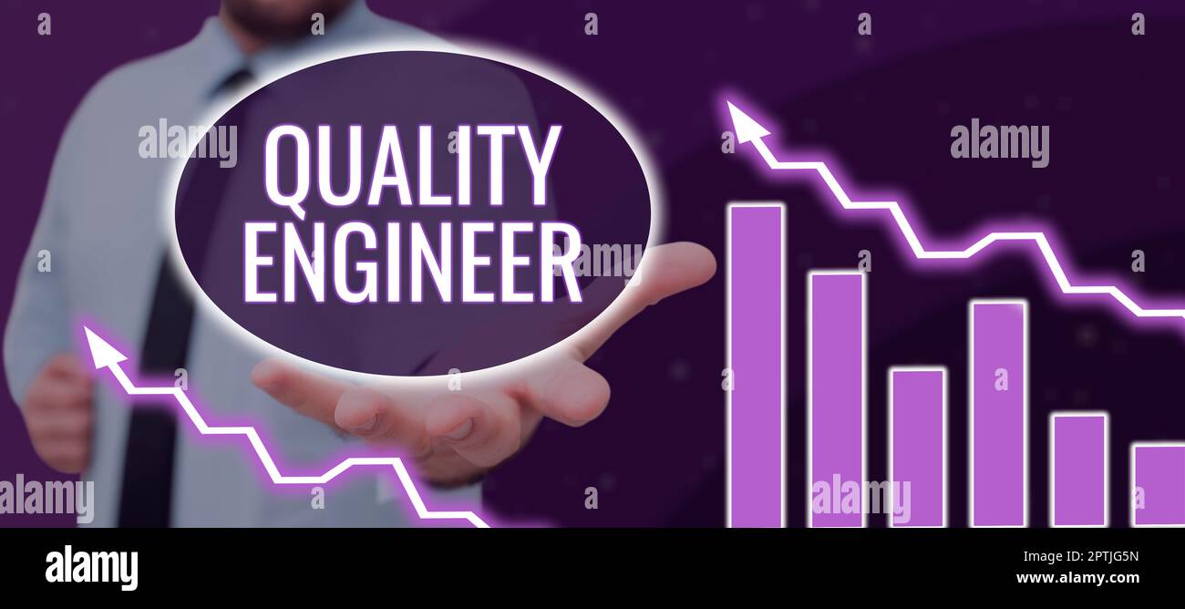 Text caption presenting Quality Engineer, Word Written on ensure the overall quality of a ...