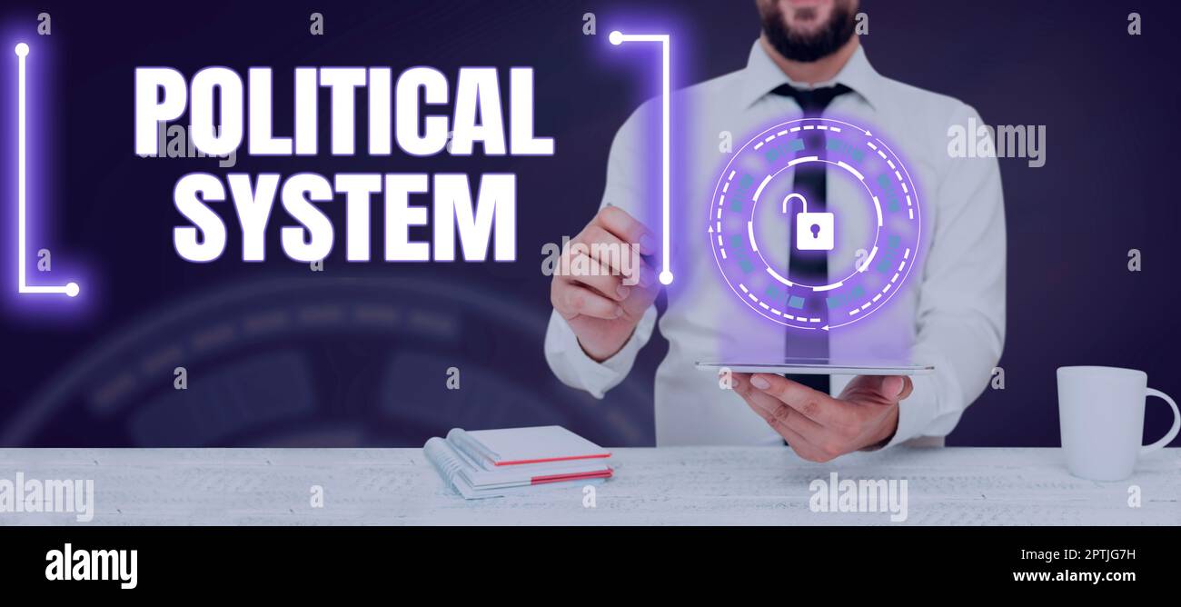 Sign displaying Political System, Business overview the process for ...