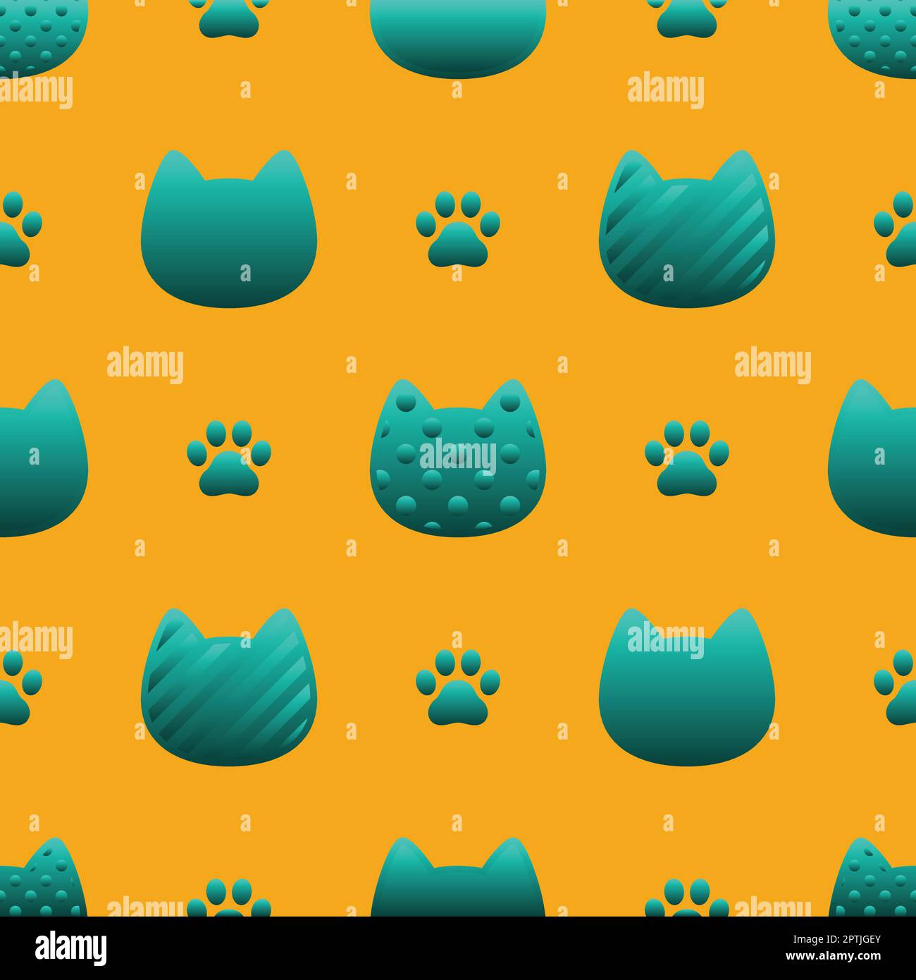 Cat seamless pattern kitten head paw footprint Stock Vector Image & Art ...
