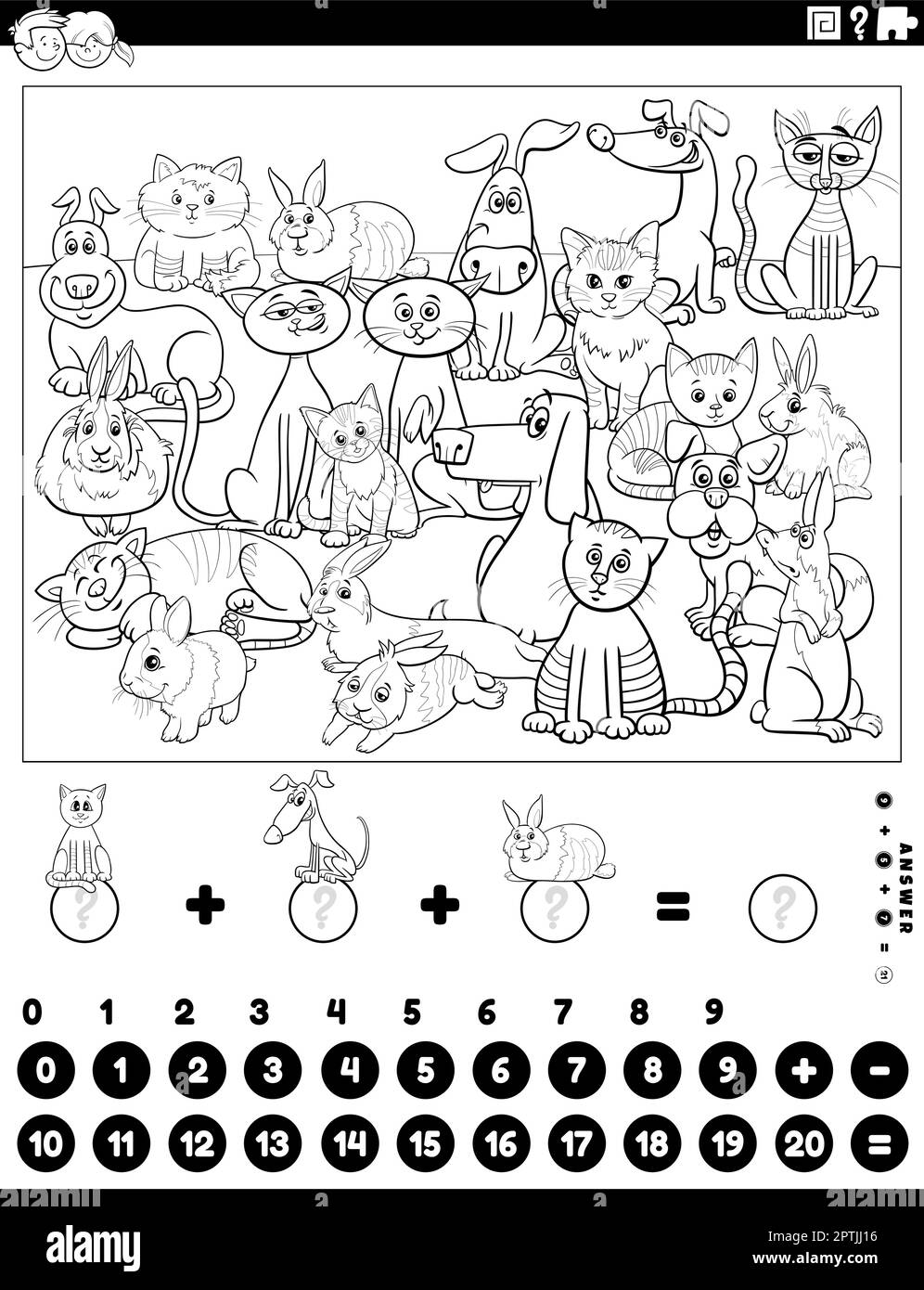 counting and adding task with animals coloring page Stock Vector Image ... counting and adding task with animals coloring page Stock Vector Image ...