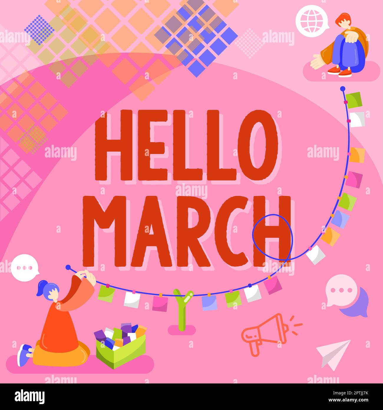 Conceptual caption Hello March, Internet Concept a greeting expression ...