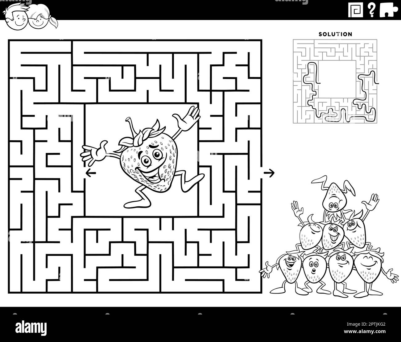 maze with strawberries fruit characters coloring page Stock Vector ... maze with strawberries fruit characters coloring page Stock Vector ...