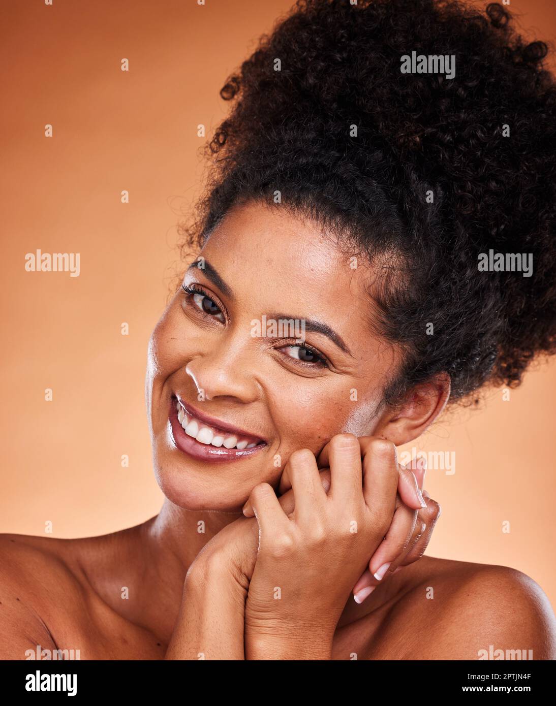 Black woman, hands and beauty portrait for skincare, cosmetics or ...