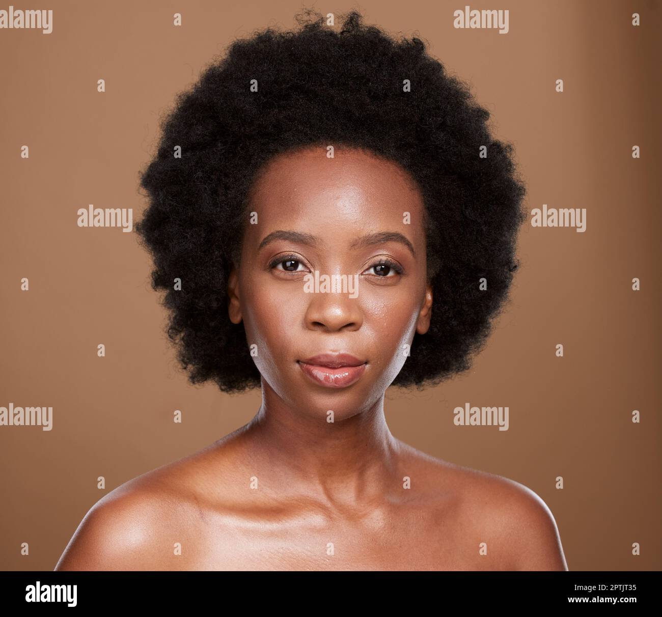 Black woman, beauty portrait and afro hair, skincare and facial ...