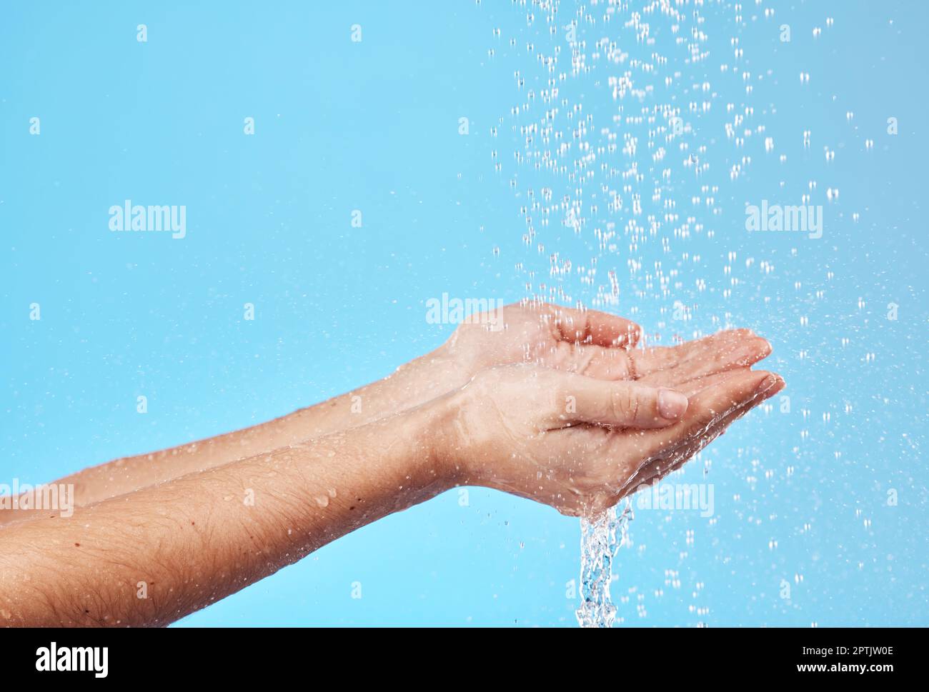 Water splash, hands and cleaning of a person busy with hand hygiene ...
