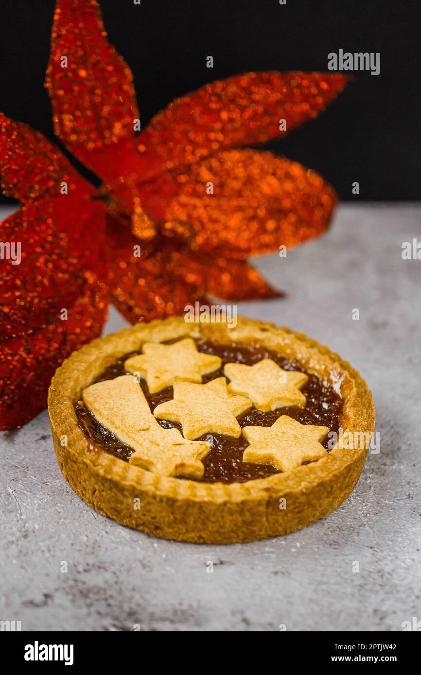Cranberry jam tart. Top view, vintage tone. A sweet and fragrant ...