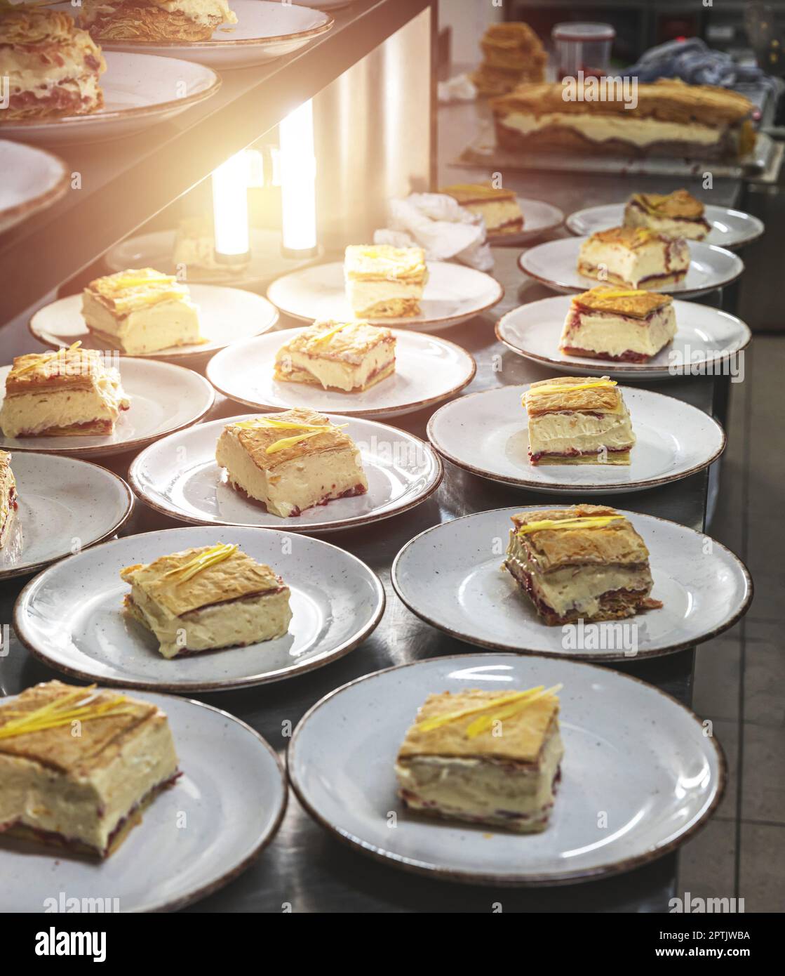 Two layers of puff pastry filled with vanilla cream, Hungarian kremes ...
