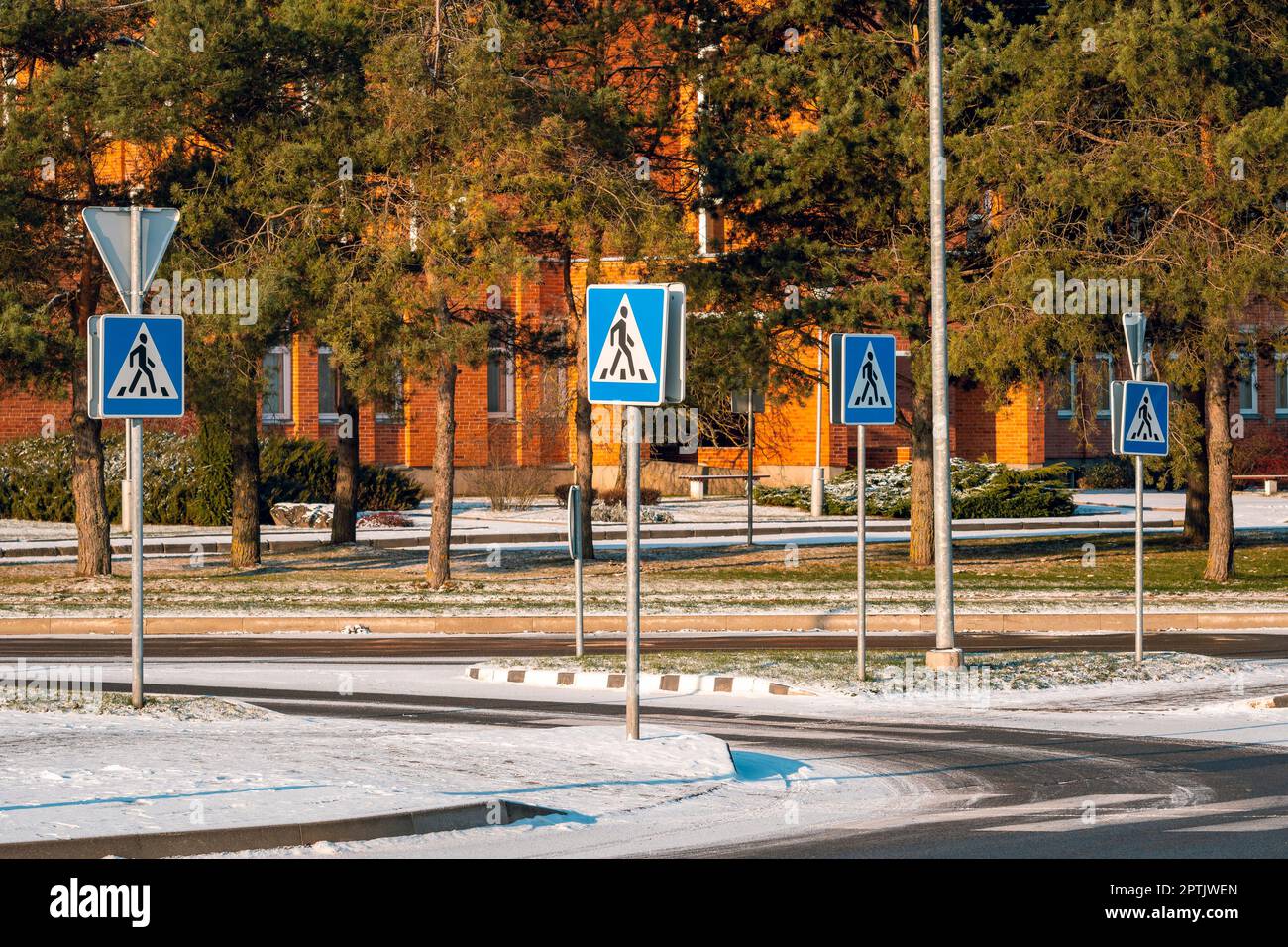 The image of a pedestrian crosswalks. Intersection of urban roads with ...