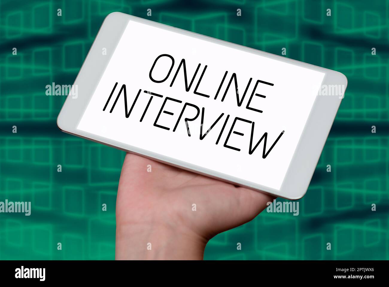 Text caption presenting Online Interview, Business overview method ...