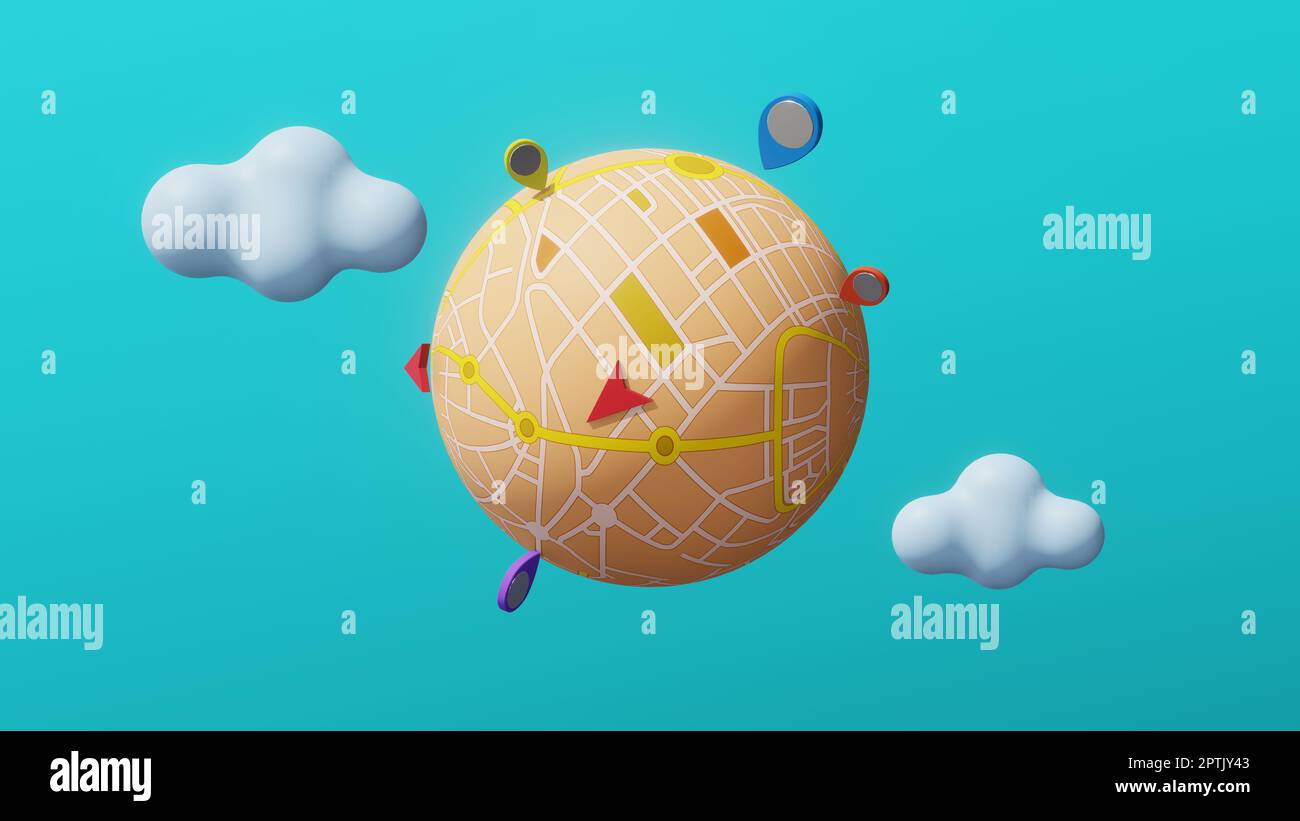 globe mapped with a gps navigation map and location pins, some arrows ...