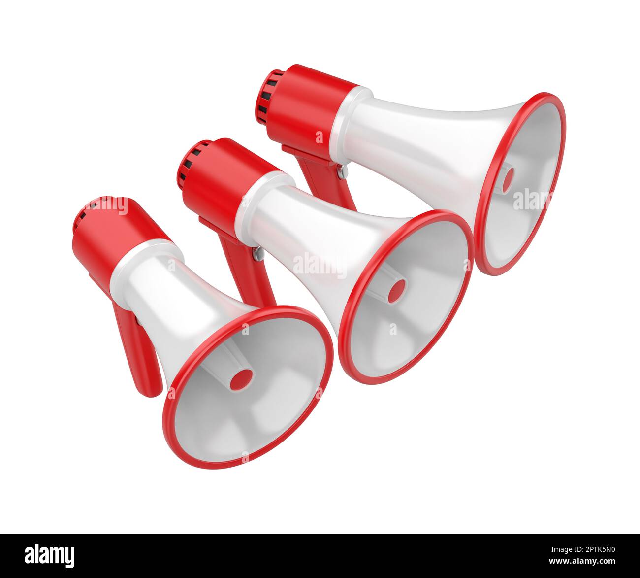 Group of three electric megaphones, isolated on white background Stock ...