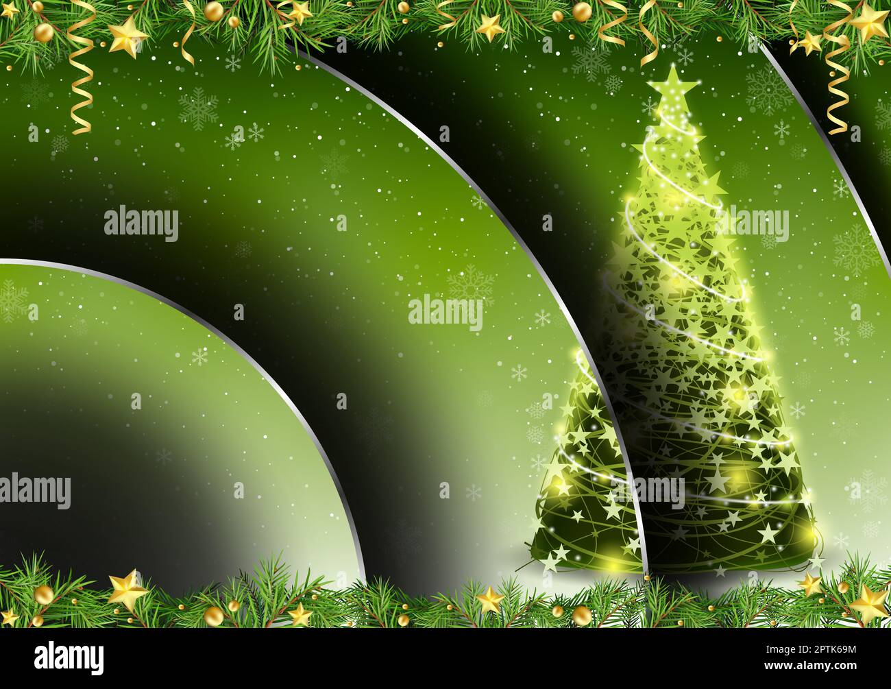 Green Abstract Christmas Motif with the Effect of Cascading Three ...