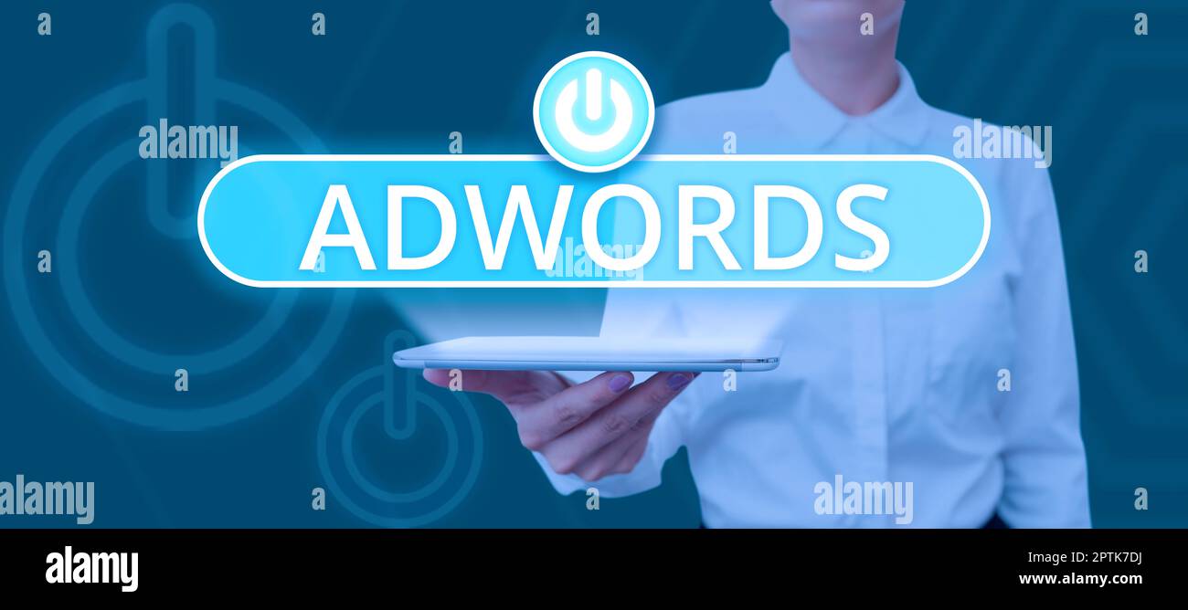 Text sign showing Adwords, Word Written on set budget for advertising ...