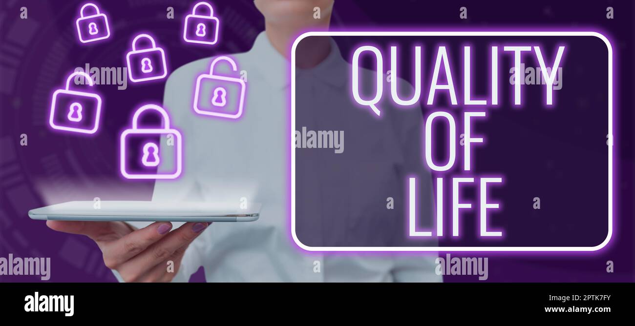 Sign displaying Quality Of Life, Concept meaning Family People Feelings ...