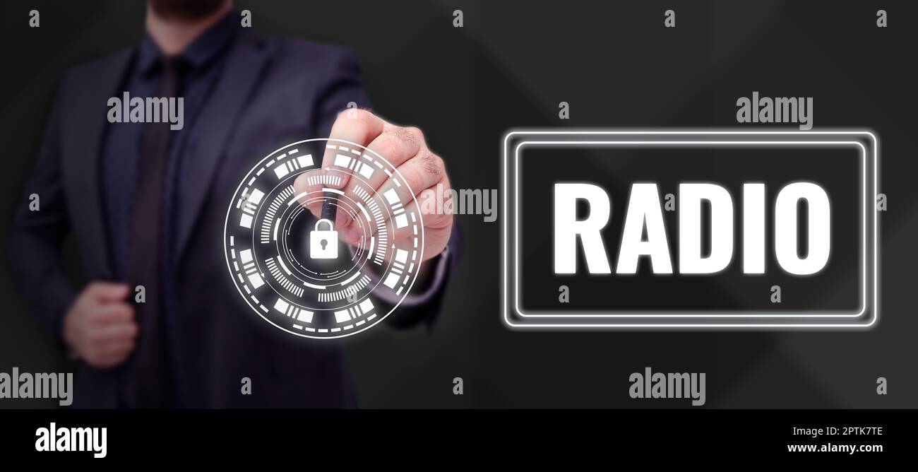 Sign displaying Radio, Word for transmission reception electromagnetic ...